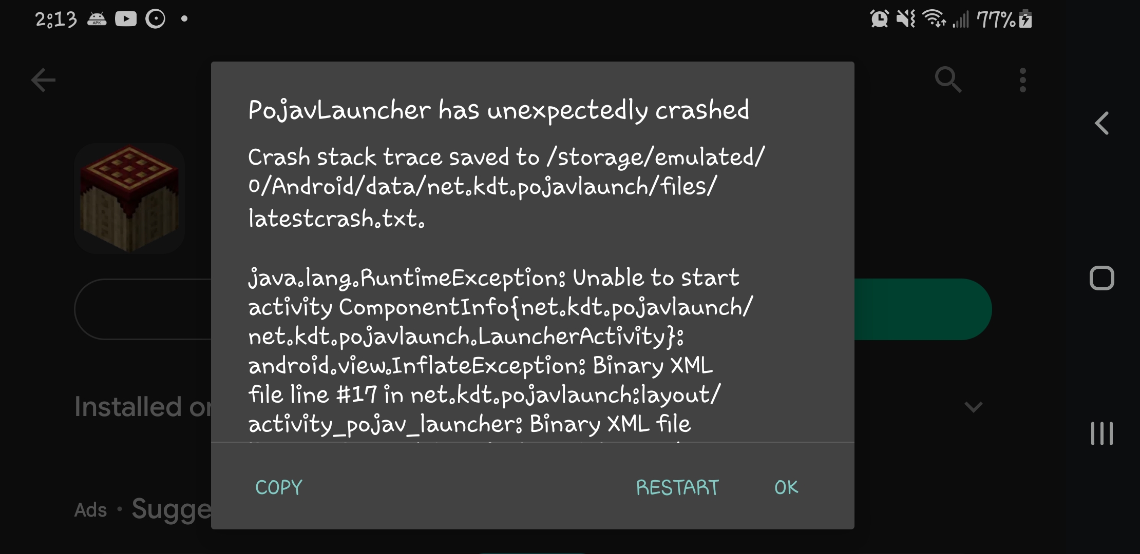 [Crash] · Issue #3775 · PojavLauncherTeam/PojavLauncher · GitHub