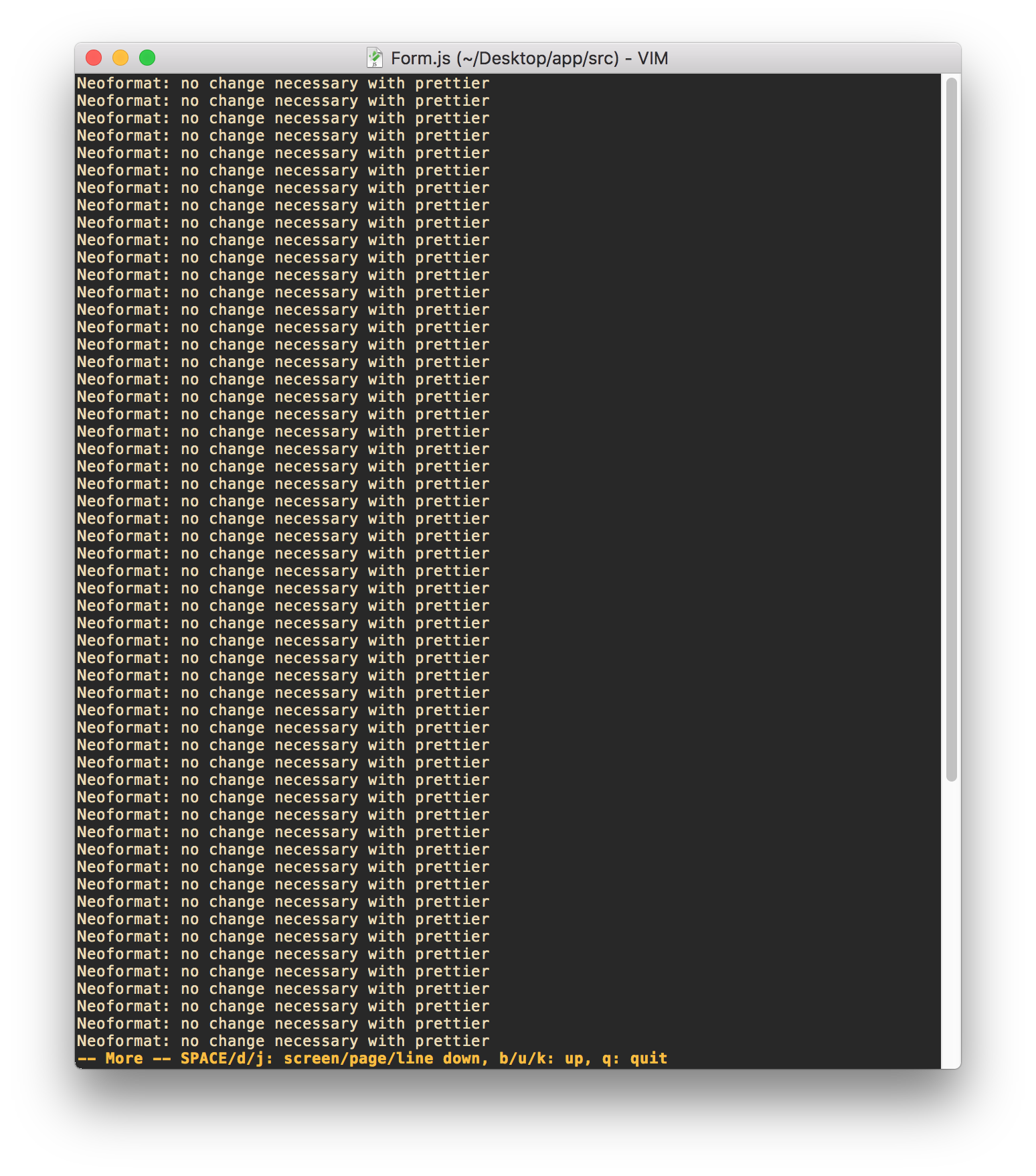 too many `no change necessary with prettier` output and stuck vim · Issue #168 · sbdchd ...