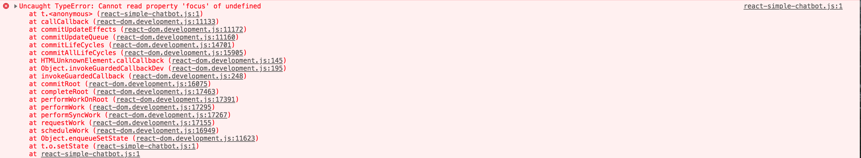 React Simple Chatbotjs1 Uncaught Typeerror Cannot Read Property Focus Of Undefined · Issue
