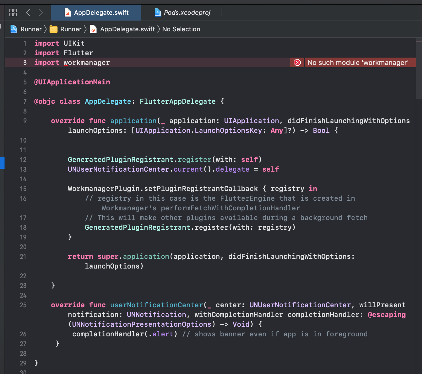 NO Such Module workmanager on IOS side · Issue #217 · fluttercommunity/flutter_workmanager · GitHub