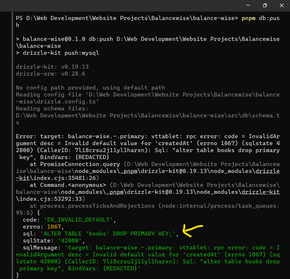 Drizzle push not working. · Issue #207 · drizzle-team/drizzle-kit ...