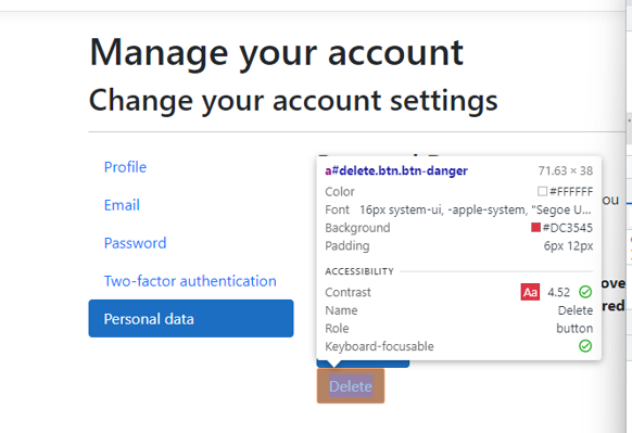 A11y_.NET Core_ASP.NETCore_BlazorWasmManageyouraccountTwoPersonalData_DevTools:Incorrect role ...
