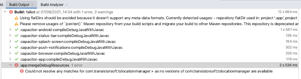 [Android] Could not find any matches for com.transistorsoft:tslocationmanager:+ as no versions ...
