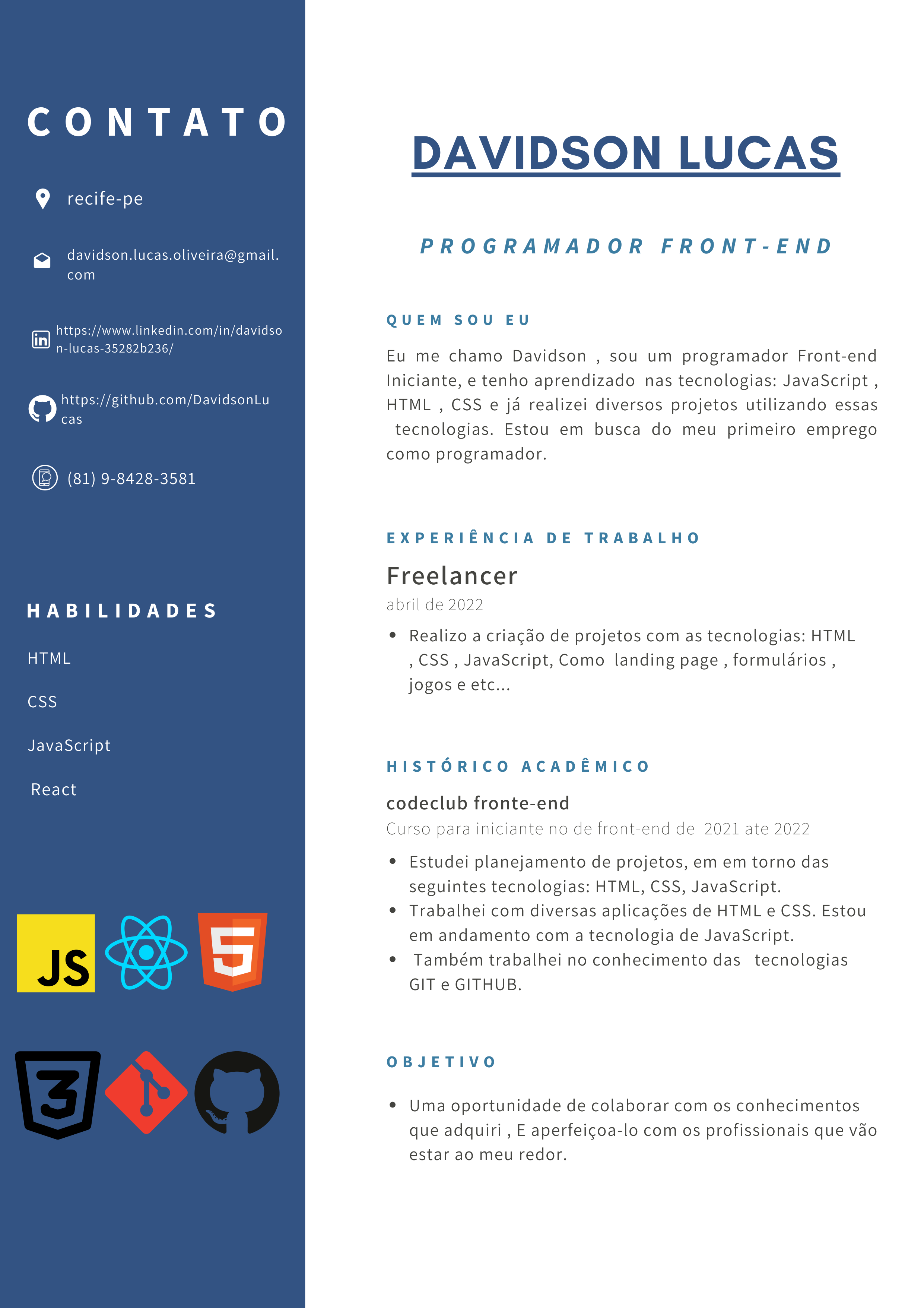 DavidsonLucas (DAVIDSON LUCAS SALES DE OLIVEIRA ) · GitHub