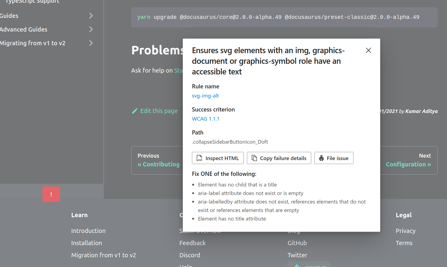 Sidebar collapse arrow give accessibility error for no alt text or aria-label · Issue #4010 ...