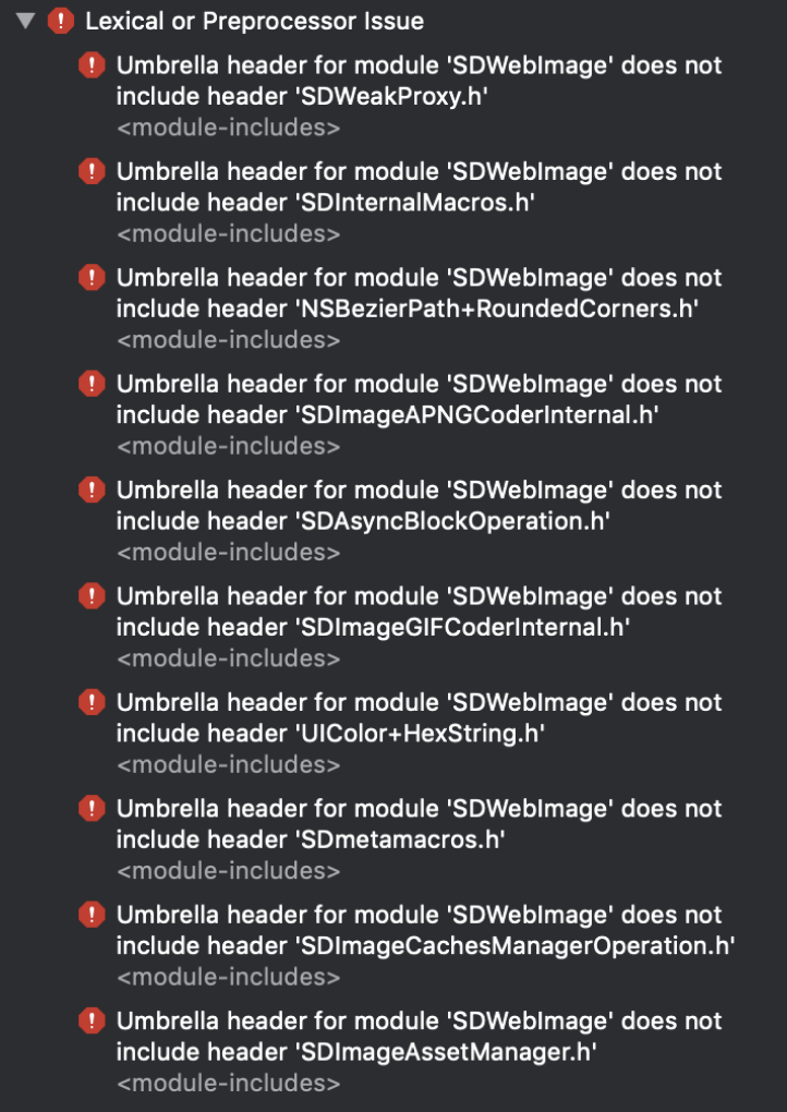 Umbrella header warning when use_modular_headers! is used · Issue #2747 · SDWebImage/SDWebImage ...