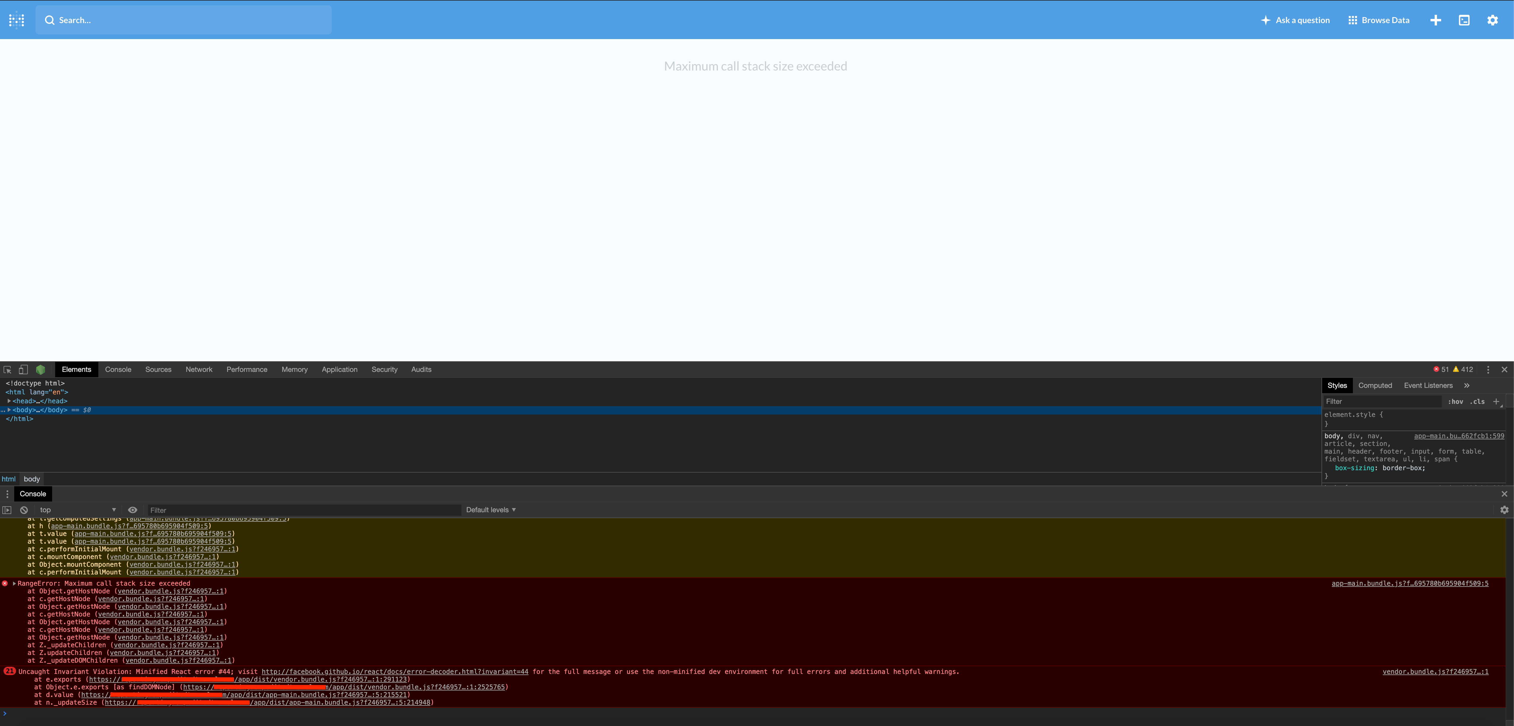 Maximum call stack size exceeded opening a dashboard · Issue #10127 · metabase/metabase · GitHub