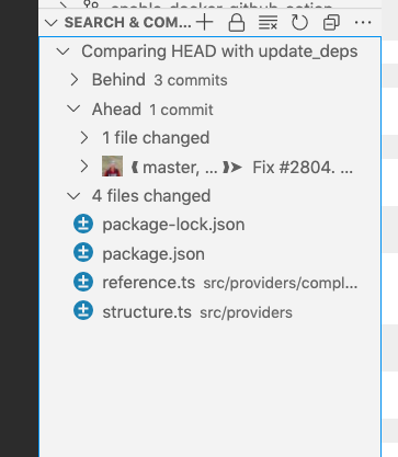 `Compare HEAD with branch_name` created when selecting `Compare with HEAD` from the context menu ...