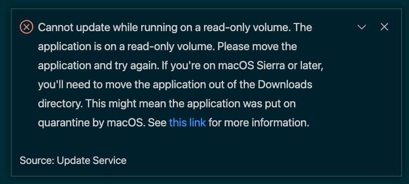 VS Code cannot check for updates after updating to MacOS Monterey Beta ...