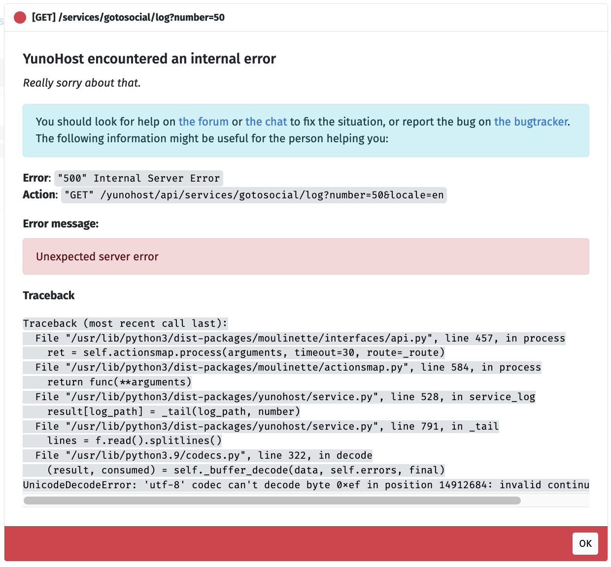 Decoding errors not handled when trying to read service logs. · Issue #2156 · YunoHost/issues ...