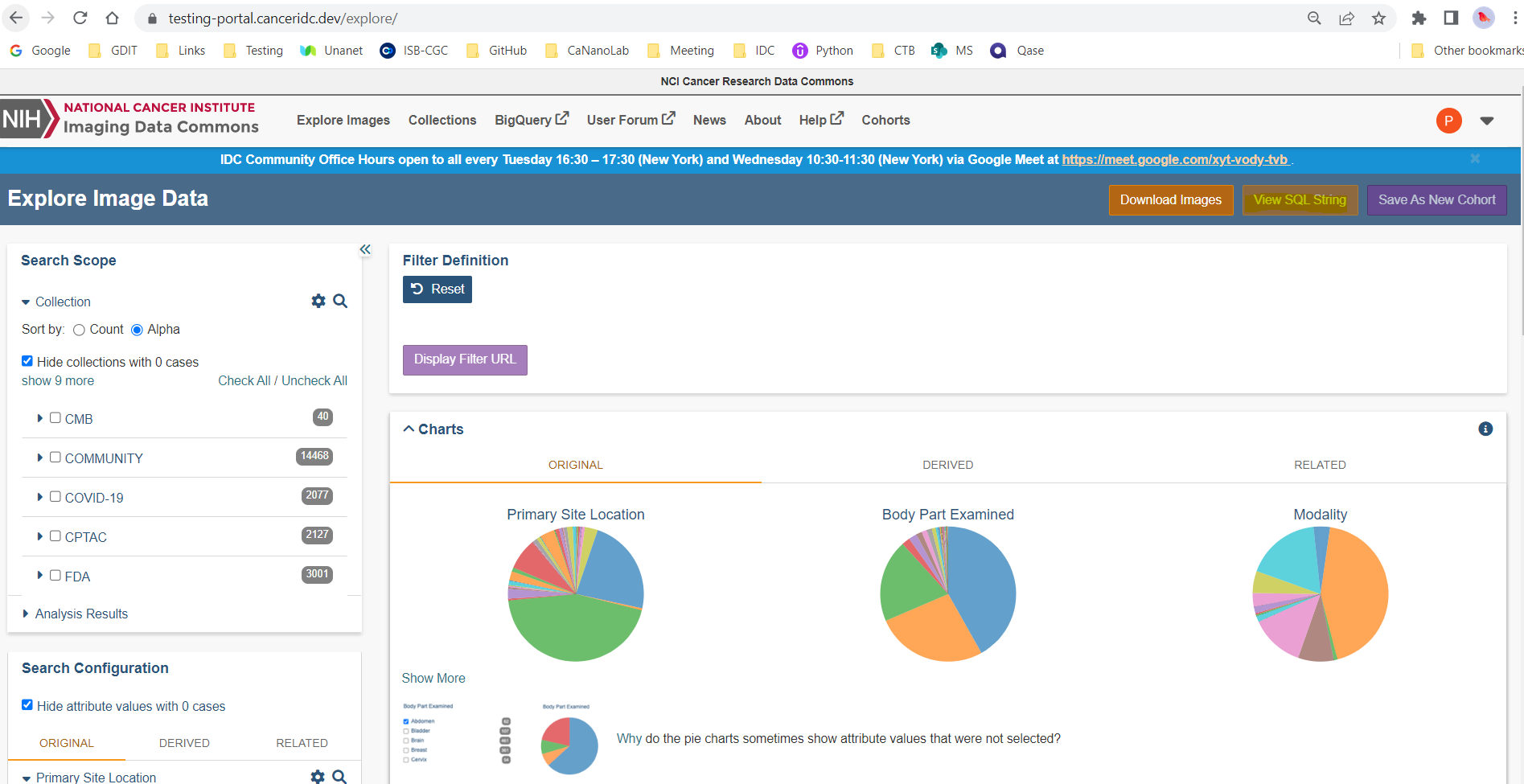 In prod, When a user selects explore images and clicks on SQL string then there is a loading ...