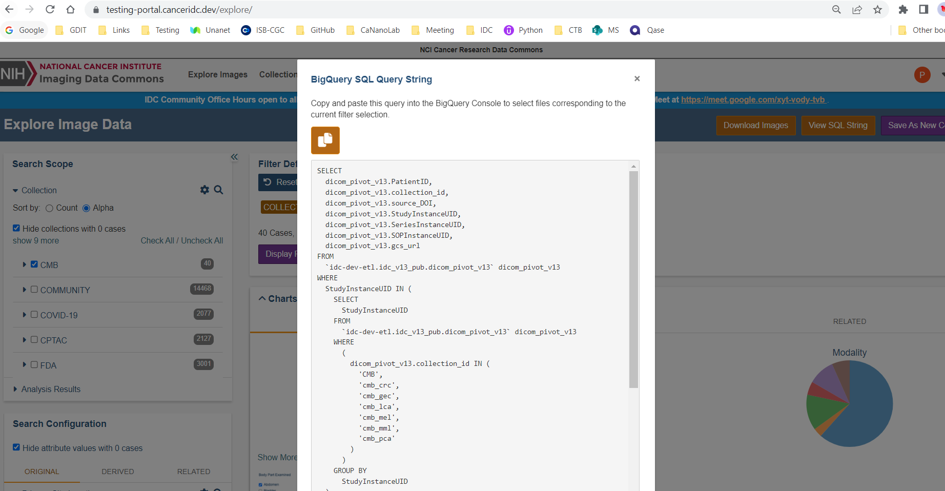 In prod, When a user selects explore images and clicks on SQL string then there is a loading ...