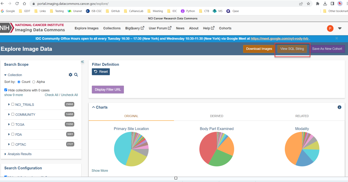 In prod, When a user selects explore images and clicks on SQL string then there is a loading ...