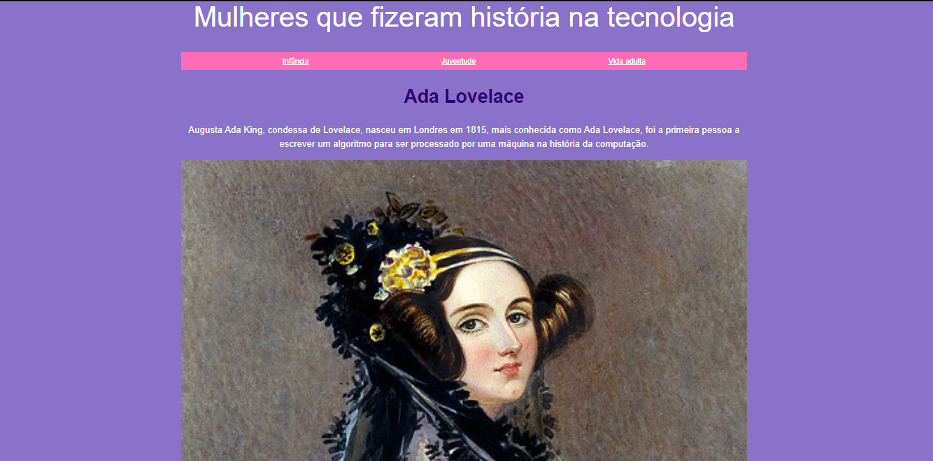 GitHub - Bianca-Leal/site-AdaLovelace: Site sobre Ada Lovelace, mulher ...