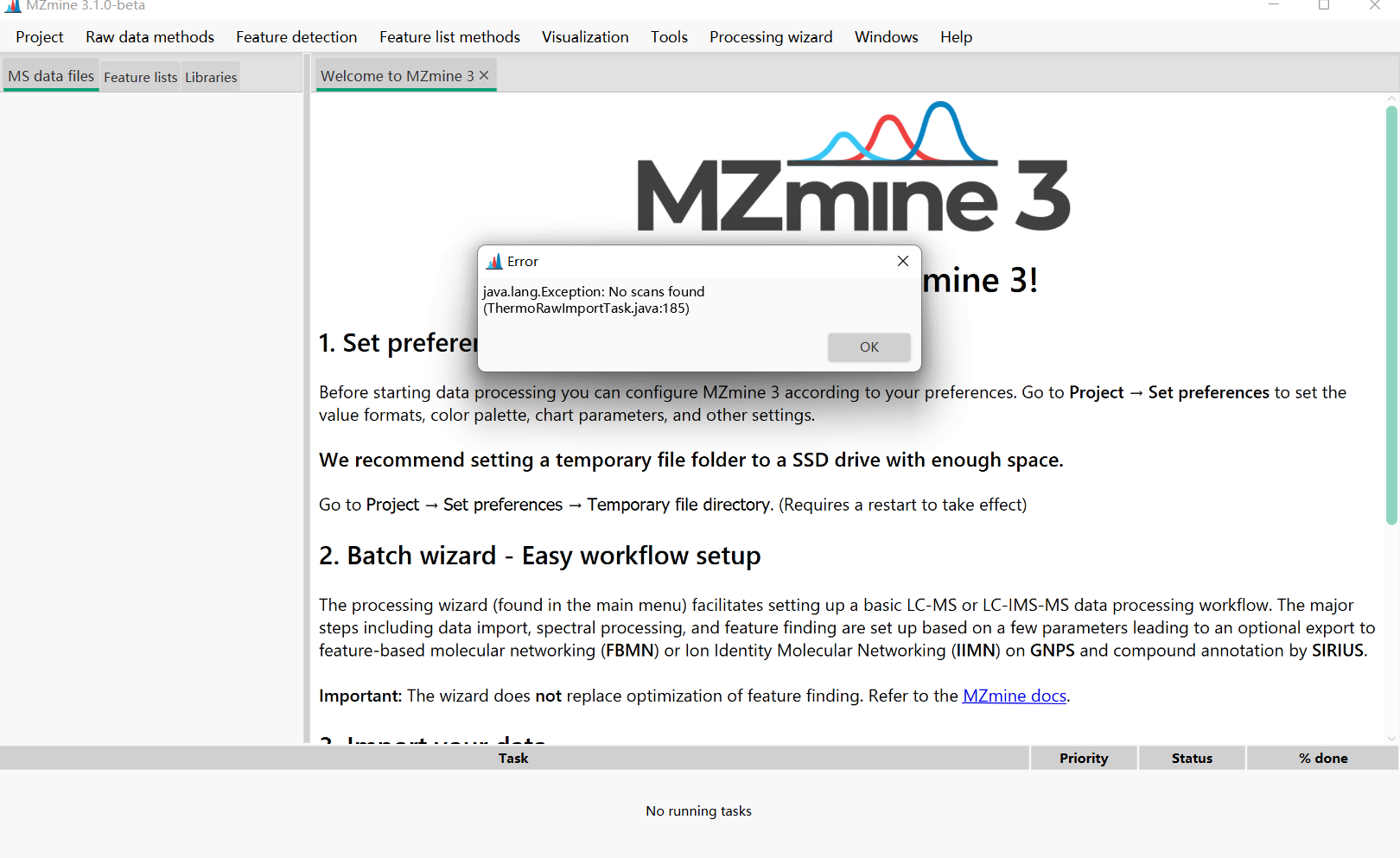 Error importing thermo raw and mzml files · Issue #823 · mzmine/mzmine · GitHub