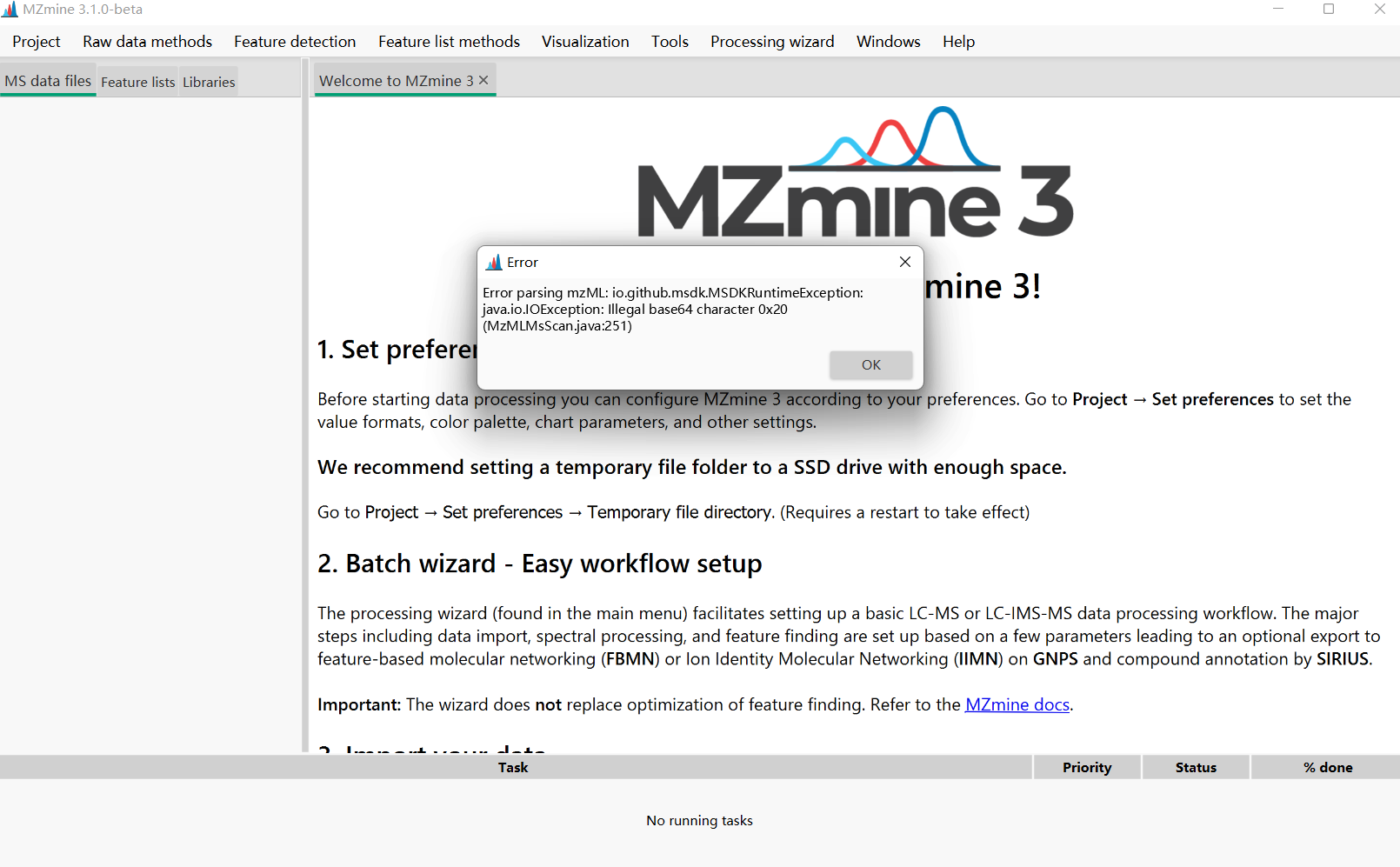 Error importing thermo raw and mzml files · Issue #823 · mzmine/mzmine · GitHub