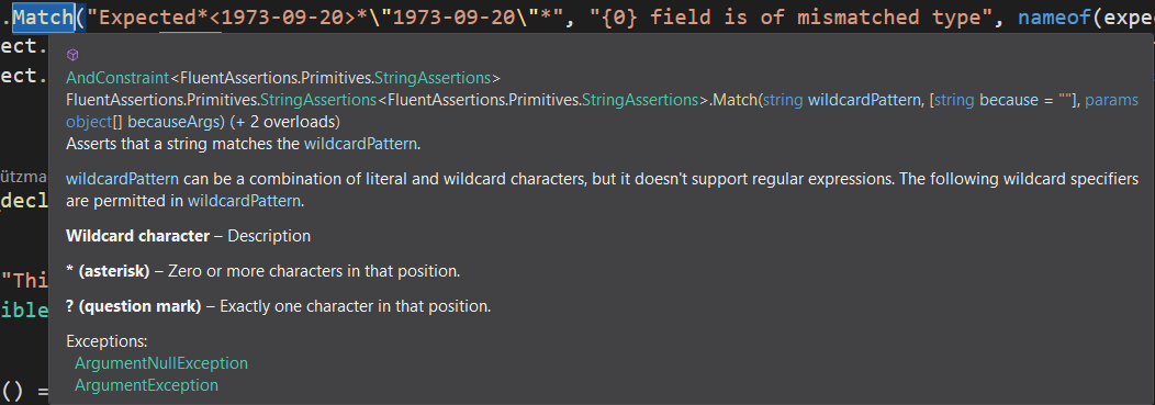 Improve documentation for string `Match` · Issue #1570 · fluentassertions/fluentassertions · GitHub