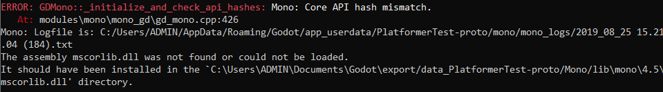 [Mono] Windows export template - Core API hash mismatch · Issue #31581 · godotengine/godot · GitHub
