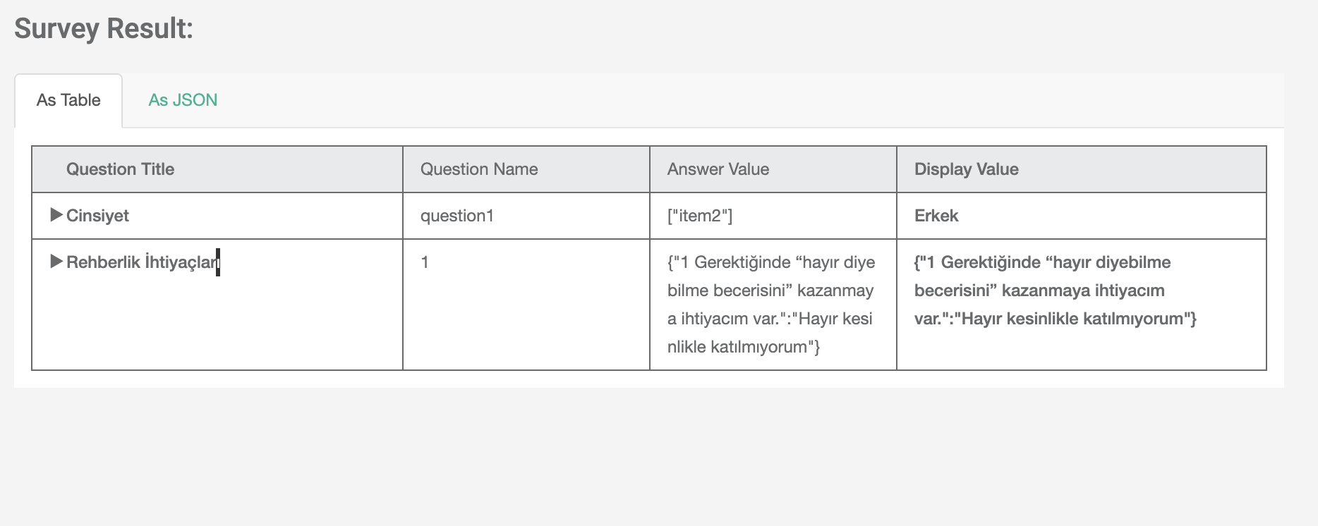 How could I display all questions with answers in a table? · Issue #1950 · surveyjs/survey ...