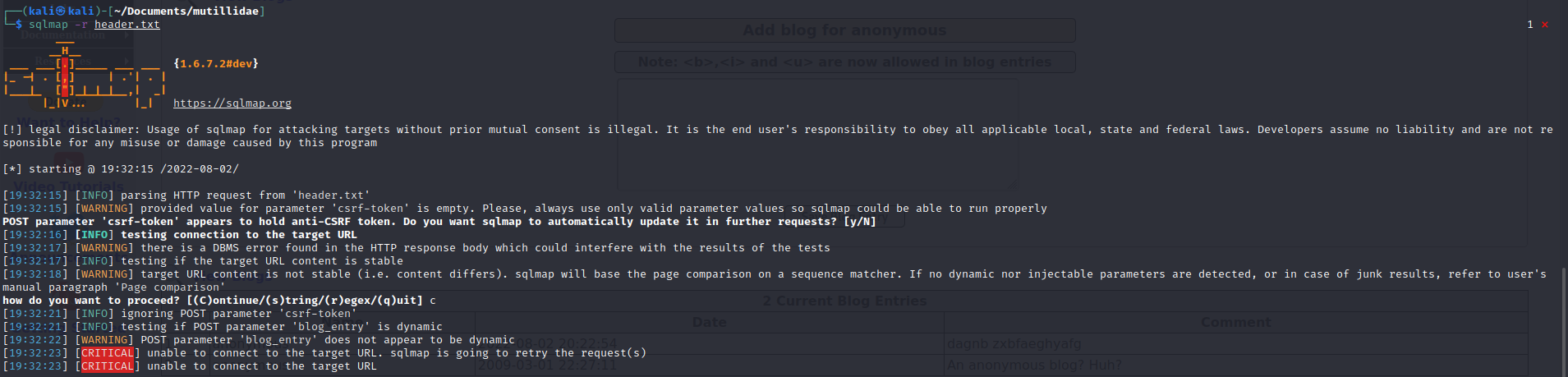 Unable to detect SQLi on Mutillidae · Issue #5155 · sqlmapproject/sqlmap · GitHub