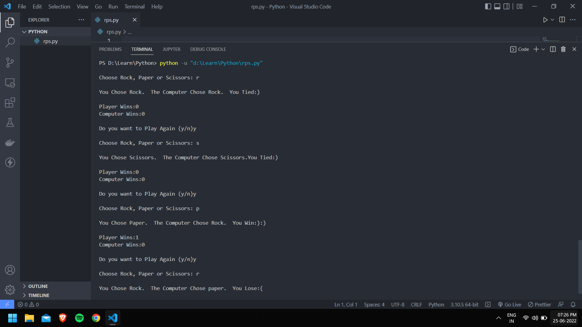 GitHub - vinil-shibu/rock_paper_scissors: Simple Rock Paper Scissors Game using Python