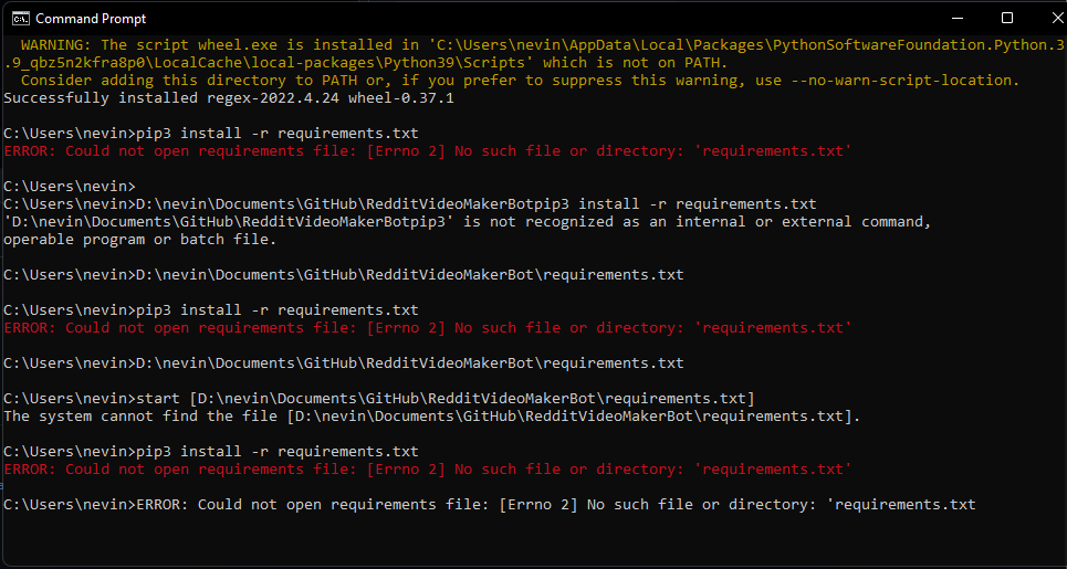 Error Could Not Open Requirements File Errno 2 No Such File Or