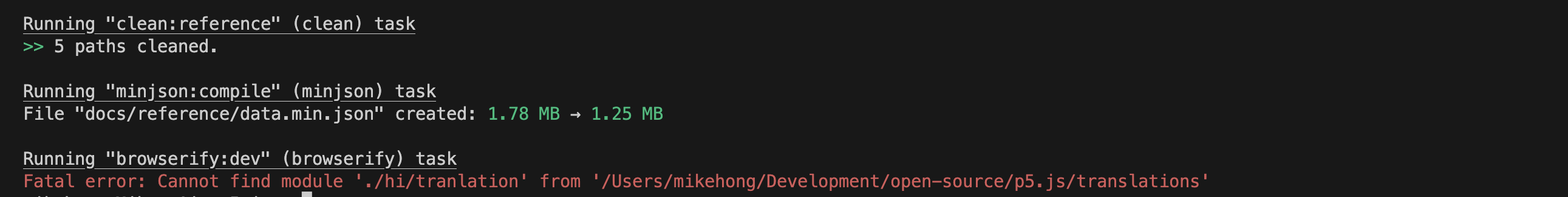 Unable to build in dev mode due to typo in export path · Issue #6372 · processing/p5.js · GitHub