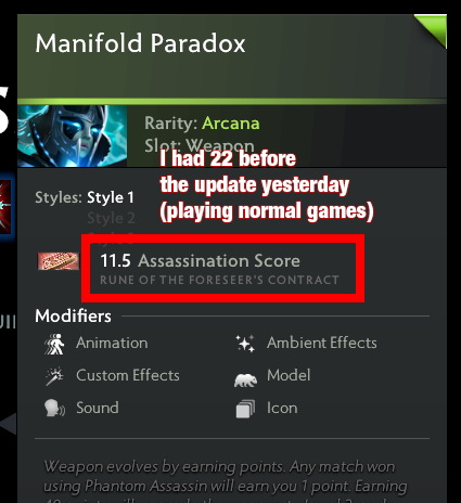 Dota just cut my Phantom Assassin Arcana Progress in half after Turbo Update · Issue #9657 ...