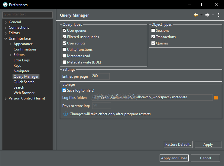 Query Manager does not show history between sessions? · dbeaver ...