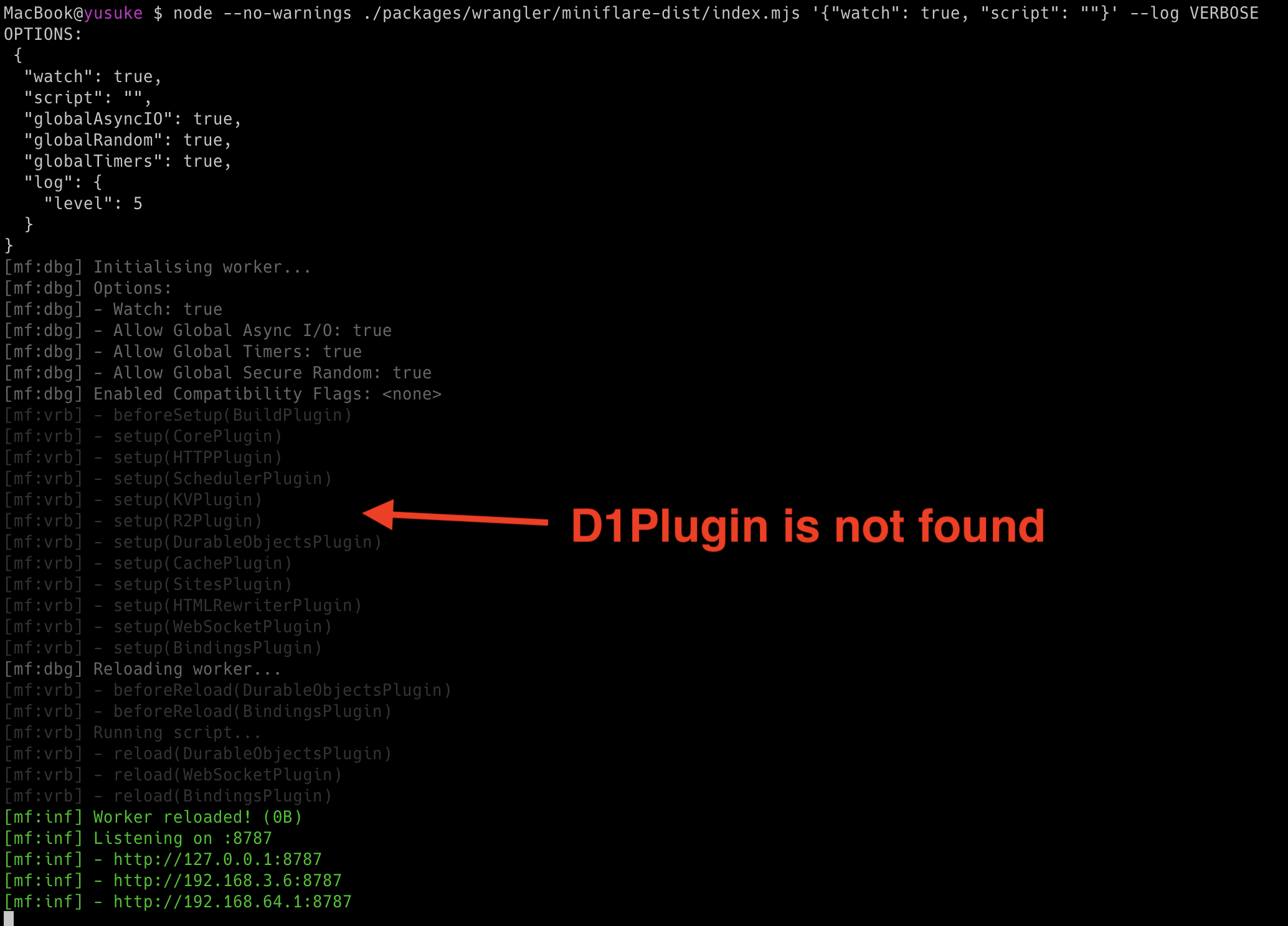 🐛 BUG: Miniflare `D1Plugin` is not enabled · Issue #1531 · cloudflare/workers-sdk · GitHub