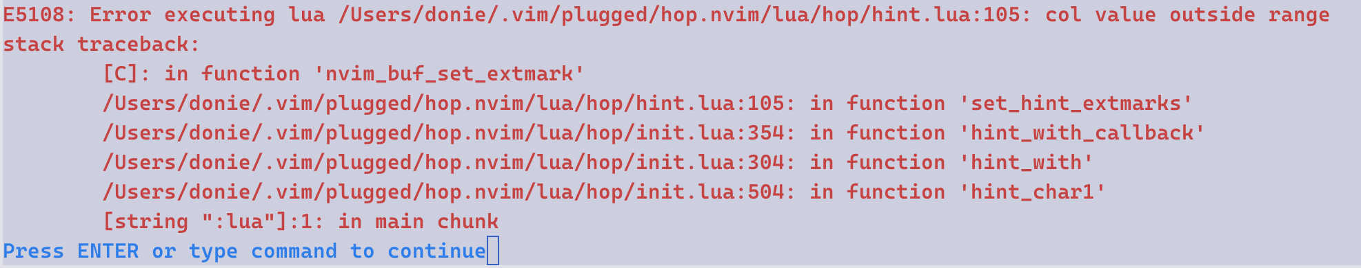 "col value outside range" error when using hop motions at the end of a line extending beyond the ...