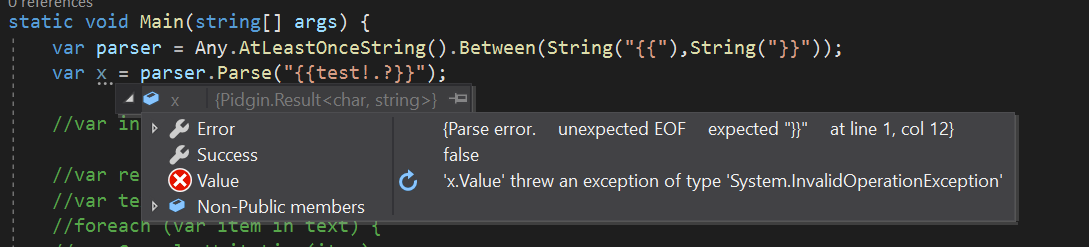 Getting 'Unexpected EOF' when using any and between · Issue #89 · benjamin-hodgson/Pidgin · GitHub