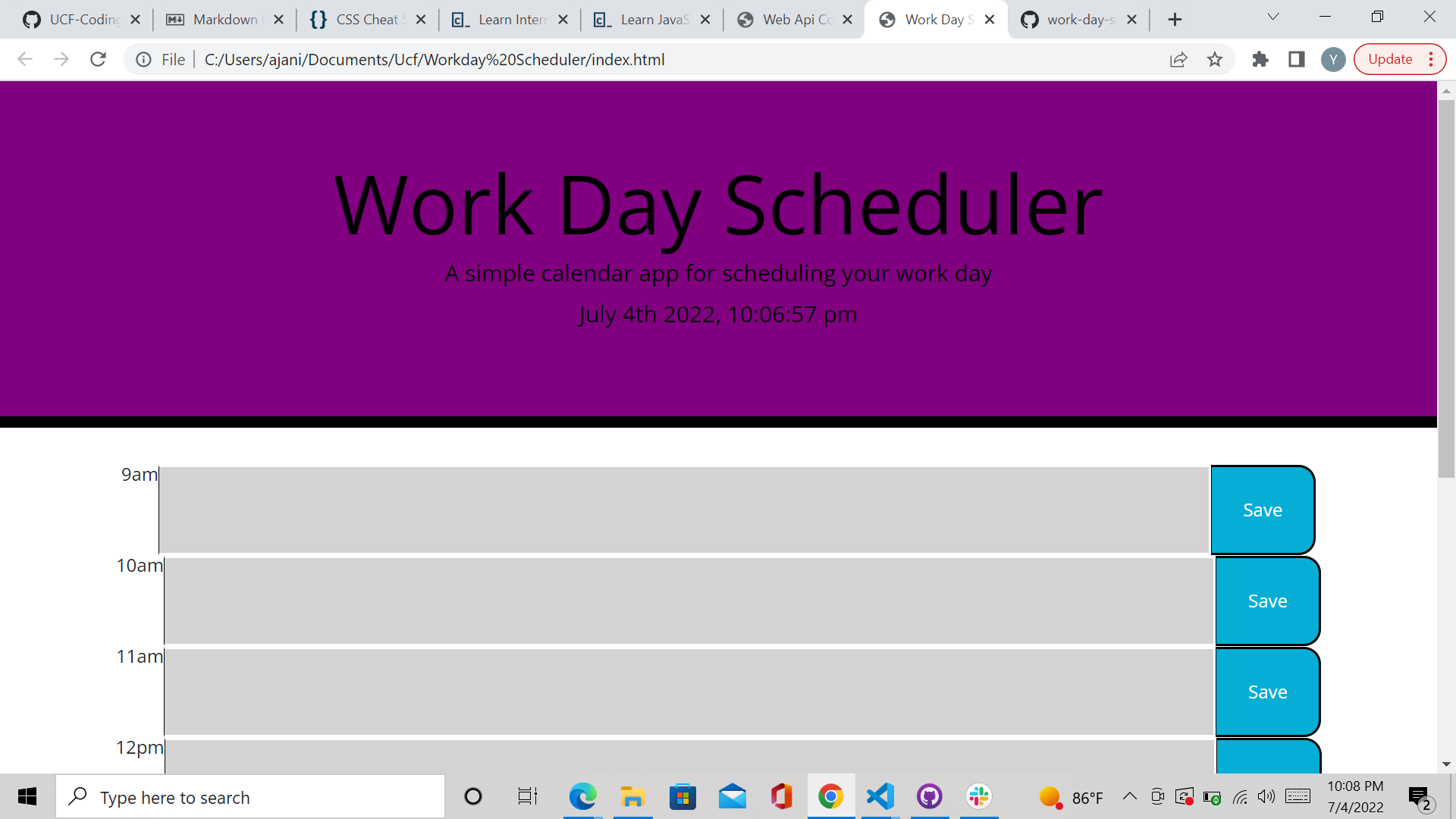 GitHub - AjaniBrowne/Project-5--Workday-Schedule: In this project I ...