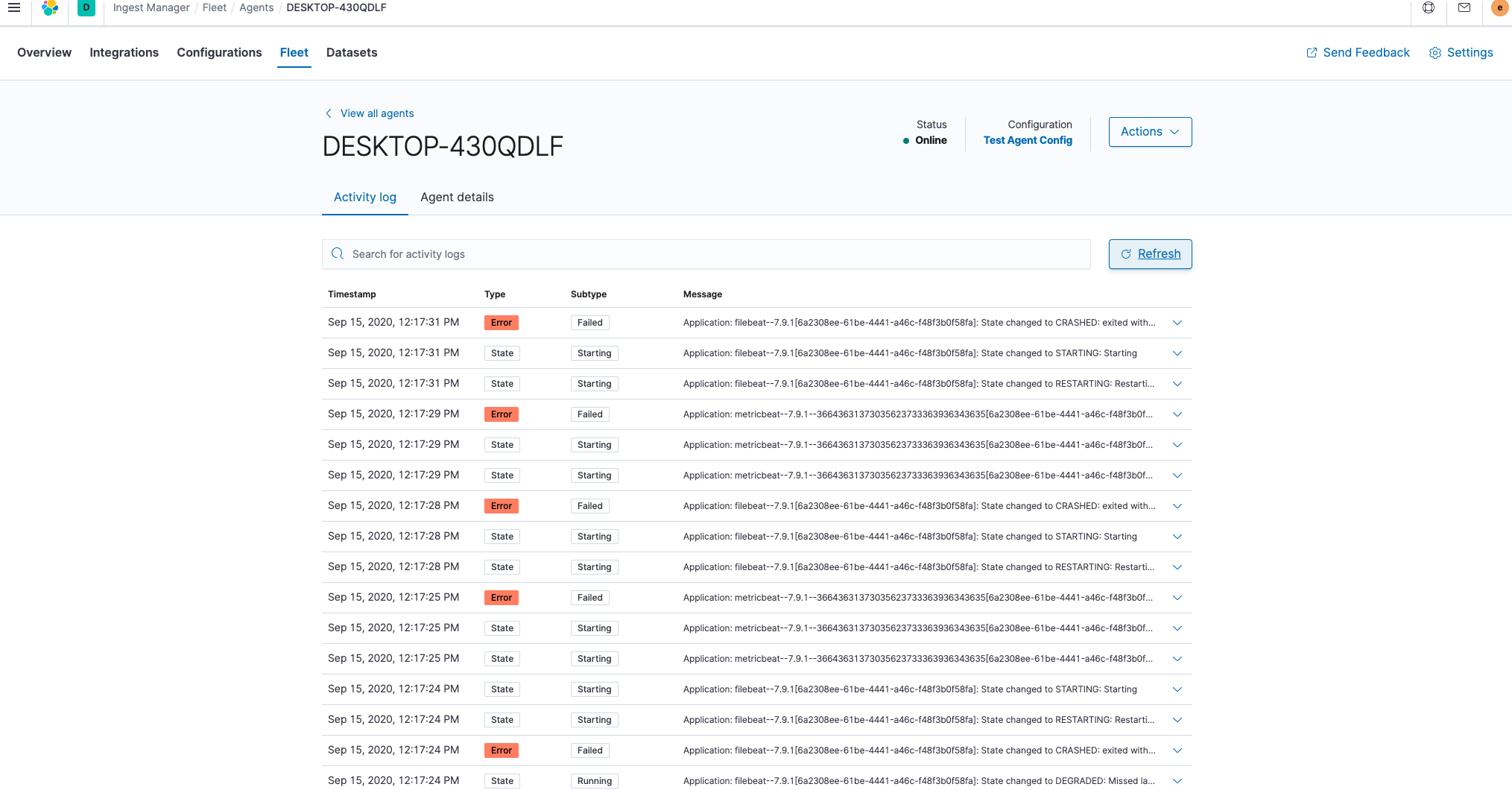 [Ingest Manager] Elastic Endpoint Agent Installed but No Datasets show in UI · Issue #77521 ...