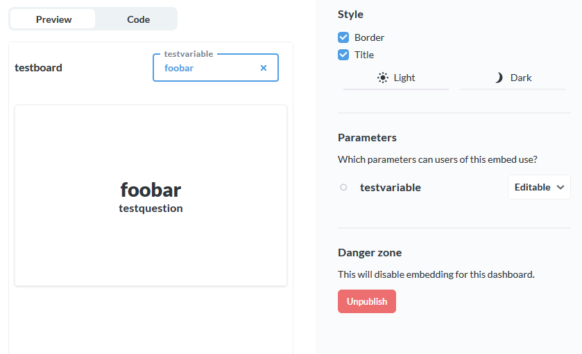 Parameters not working in embedded reports "Assert failed: (map? token-params)" · Issue #11101 ...