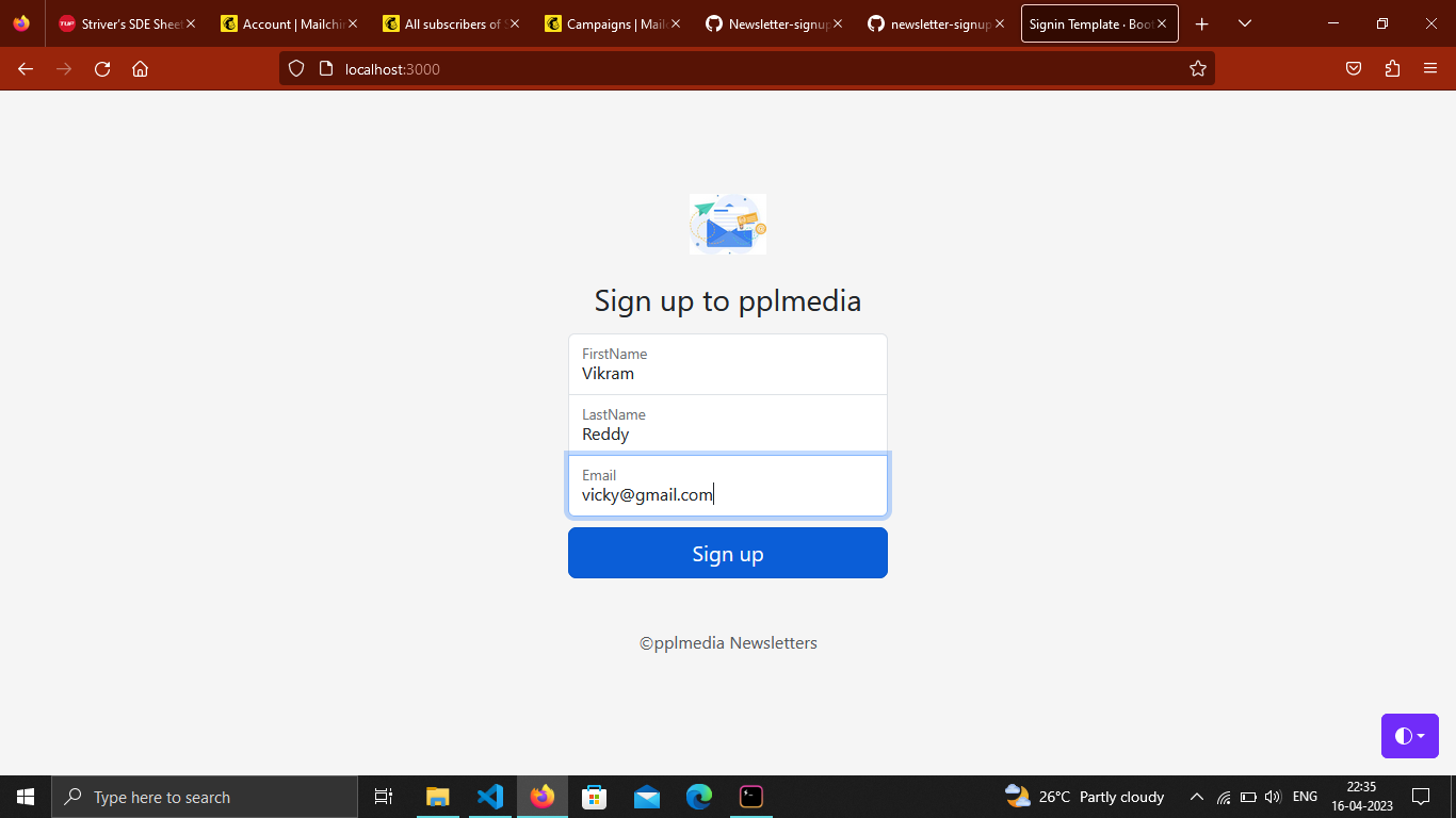 GitHub - Bhanu0301/Newsletter: Implemented a SignUp page with user Authentication for a ...