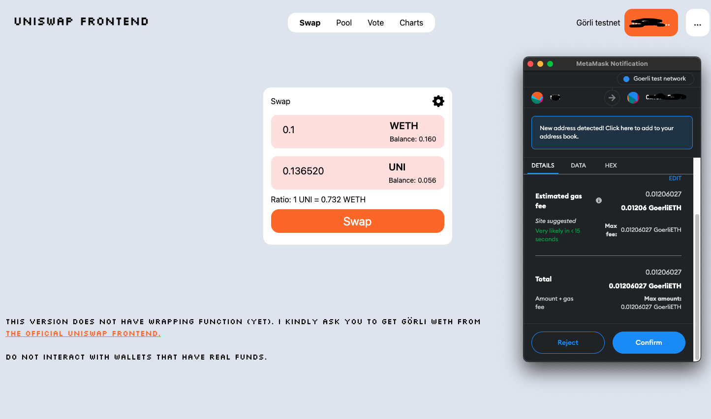 GitHub - Pikkuherkko/My-UniswapFrontend: Functional frontend for Uniswap v3. Görli tokens hardcoded.