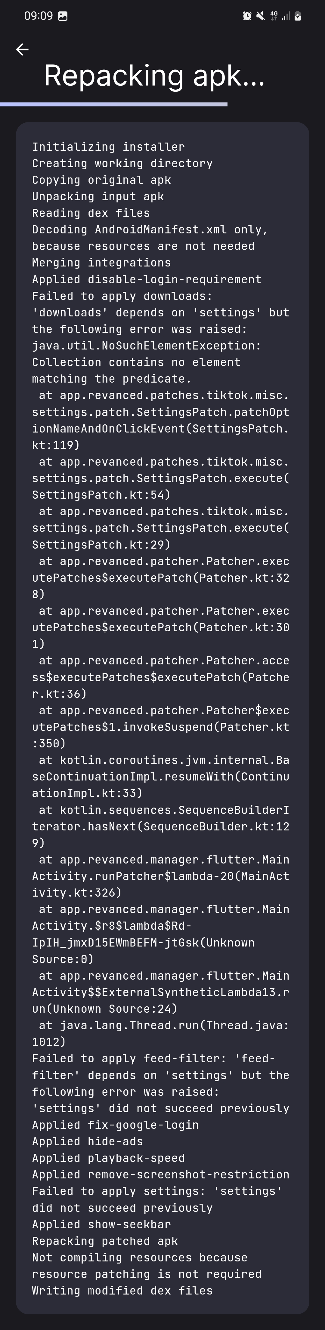bug: Cant apply certain patches on TikTok · Issue #907 · revanced/revanced-manager · GitHub