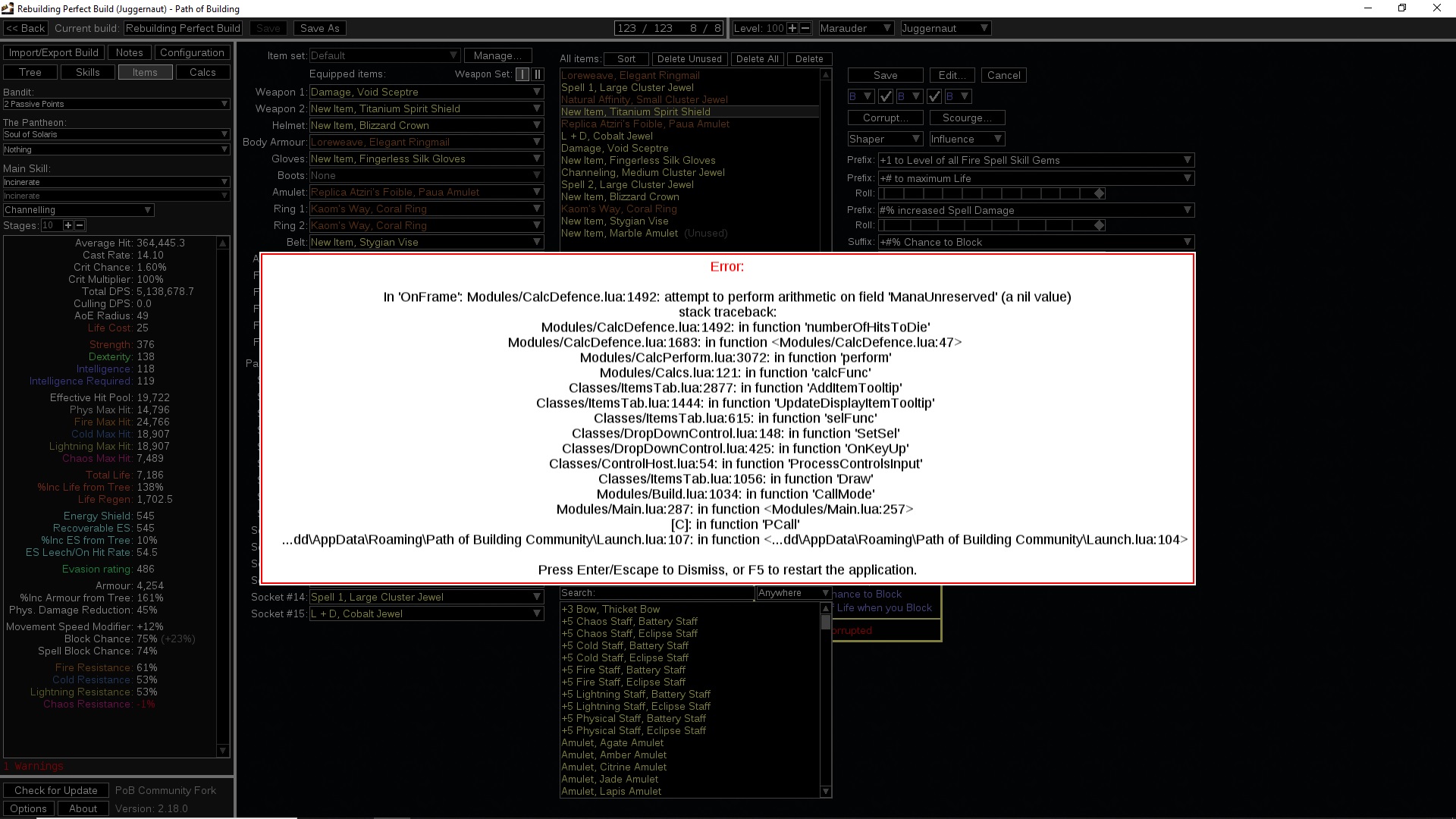 Version 2.18 Recover (#)% of Life when you Block Crashes PoB · Issue #4427 ...