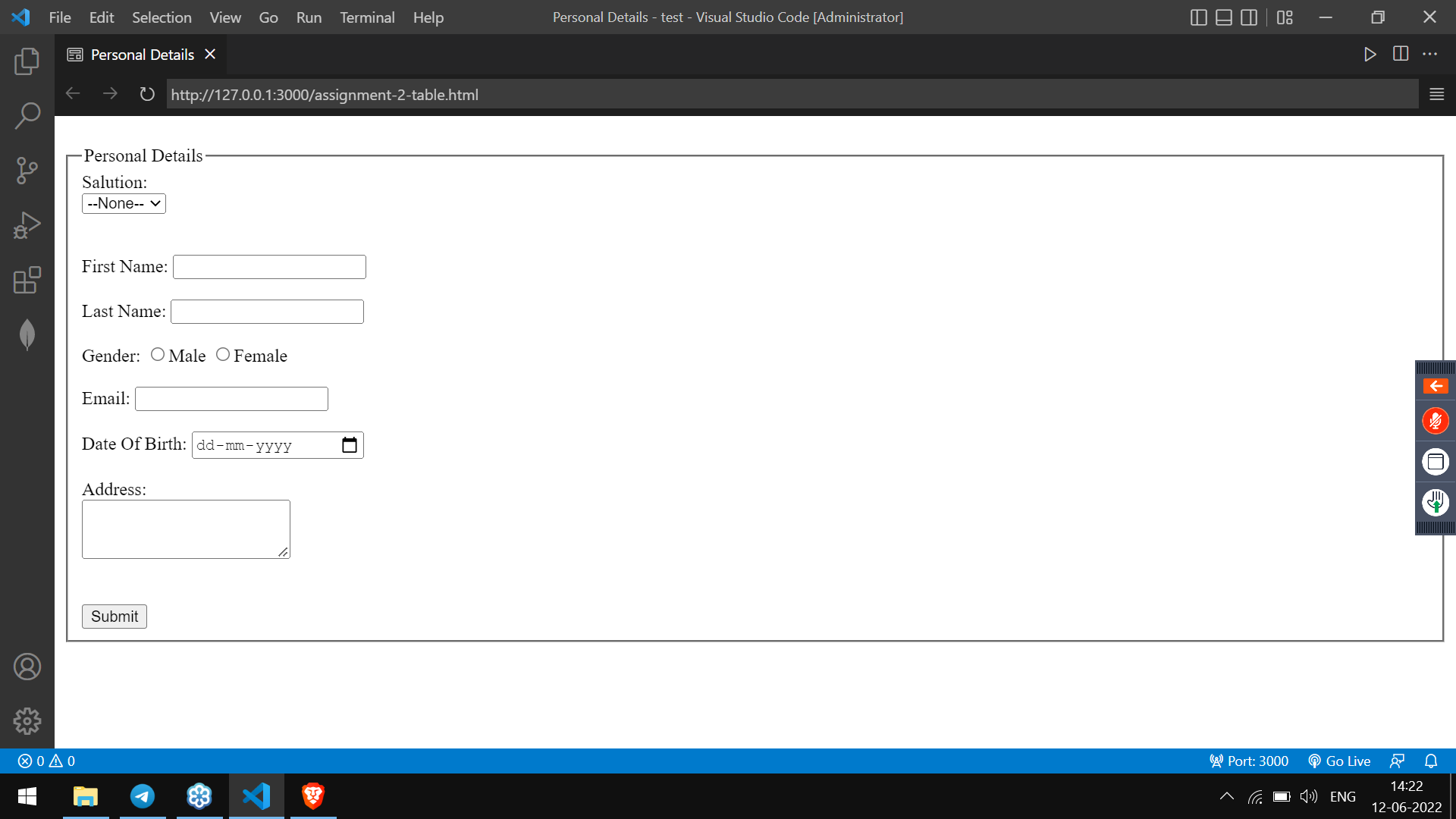 Task Html Forms Personal Information · Akash Coded Mern