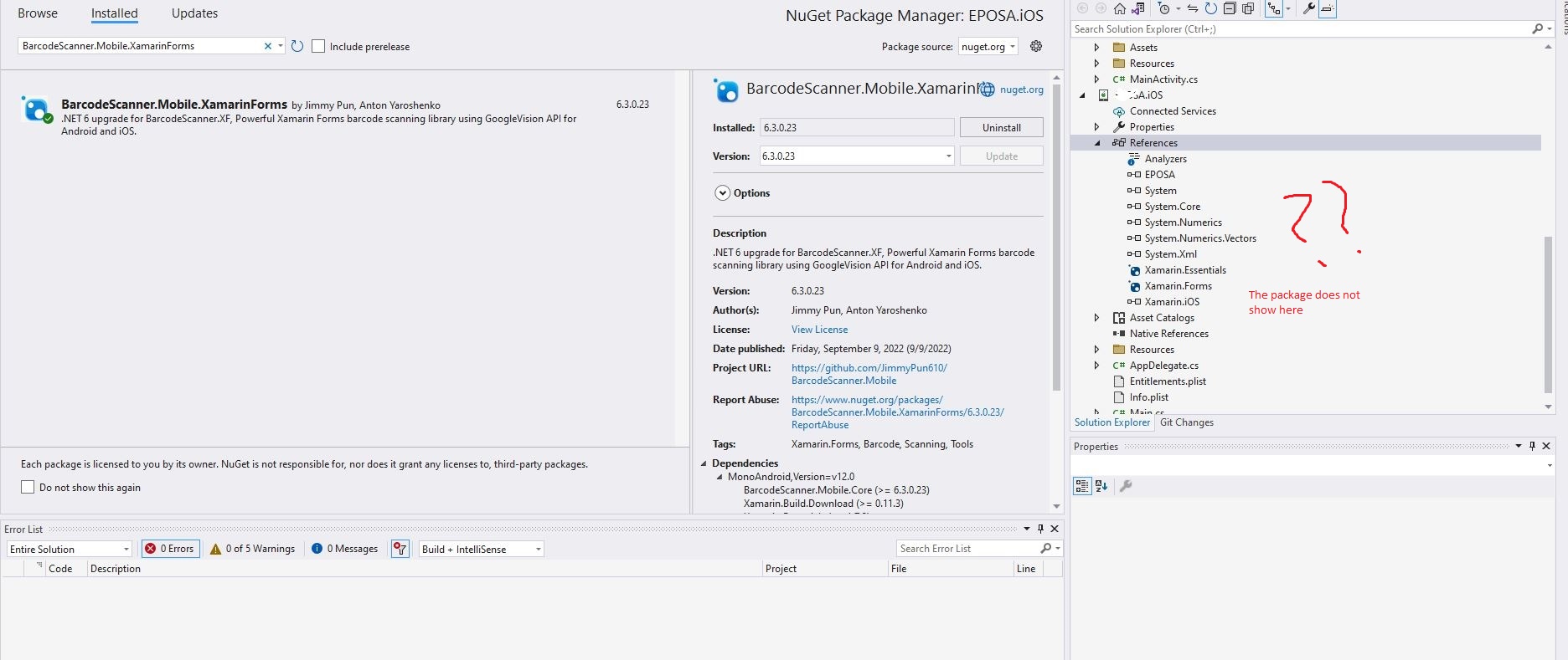 Xamarin IOS failed to install the package · Issue #146 · JimmyPun610/BarcodeScanner.Mobile · GitHub