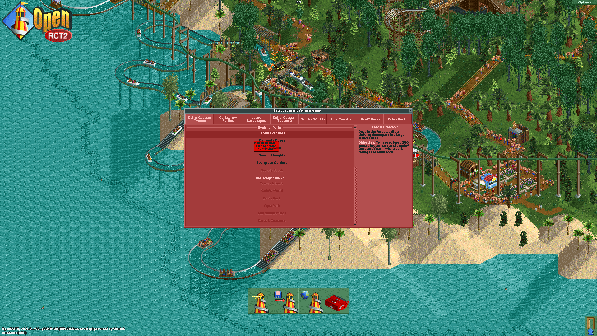 failed to load file contains invalid data, OpenRCT2 Classic · Issue #17341 · OpenRCT2/OpenRCT2 ...