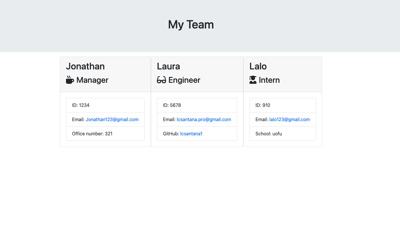 GitHub - lcsantana1/Team-Profile-Generator