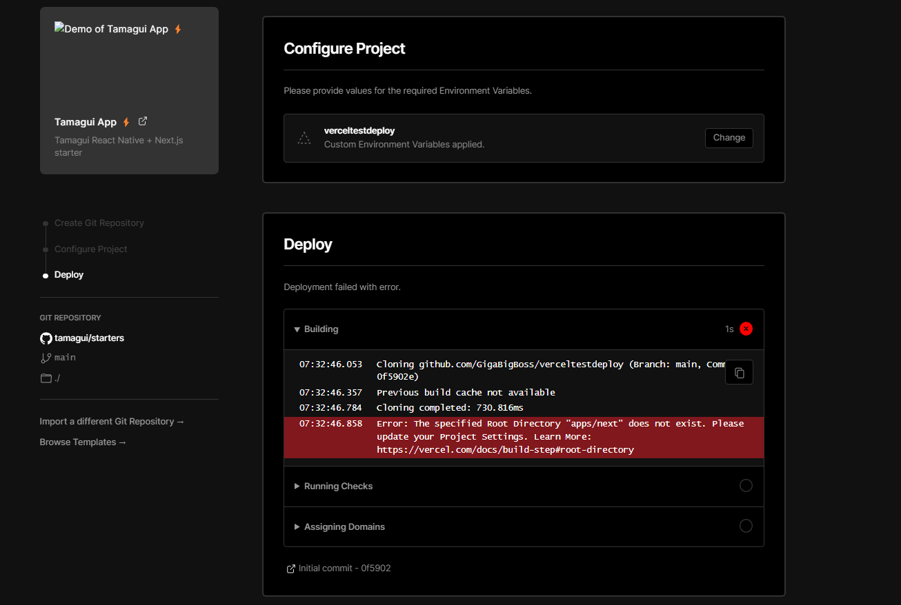 Bug Next Starter Vercel Deploy Button Doesnt Work · Issue 324 · Tamaguitamagui · Github