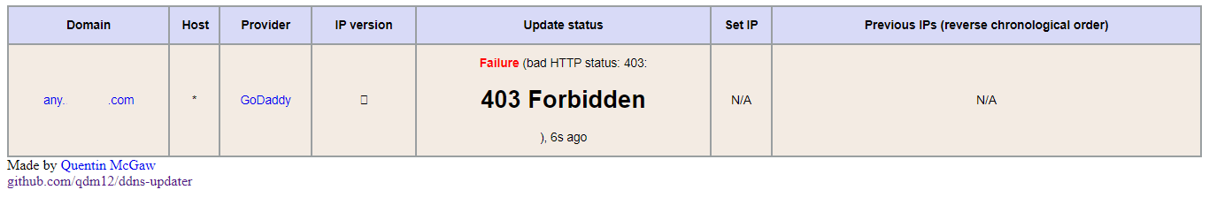Bug: ERROR bad HTTP status: 403 with Host * in Godaddy · Issue #188 · qdm12/ddns-updater · GitHub
