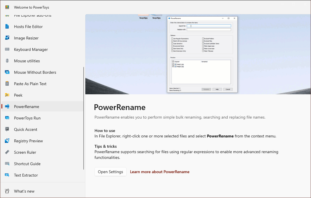 [OOBE] PowerRename screenshot out of date · Issue #27200 · microsoft/PowerToys · GitHub