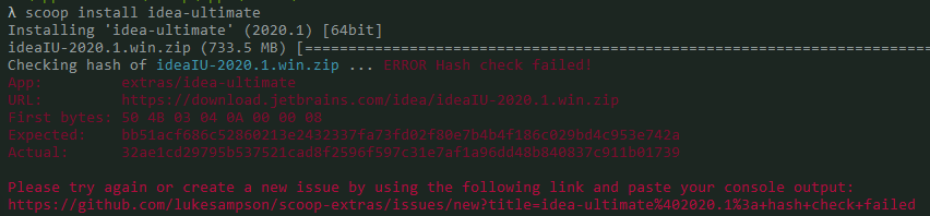 idea-ultimate@2020.1: hash check failed · Issue #3870 · ScoopInstaller/Extras · GitHub