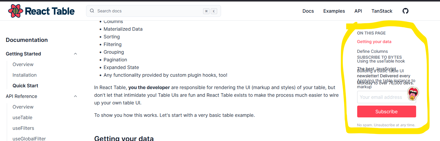 Documentation Site Overlap Issue · Issue 4664 · Tanstacktable · Github 1679
