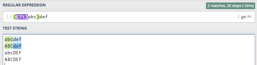 Modifiers in the group have no effect outside the group · Issue #1389 · firasdib/Regex101 · GitHub