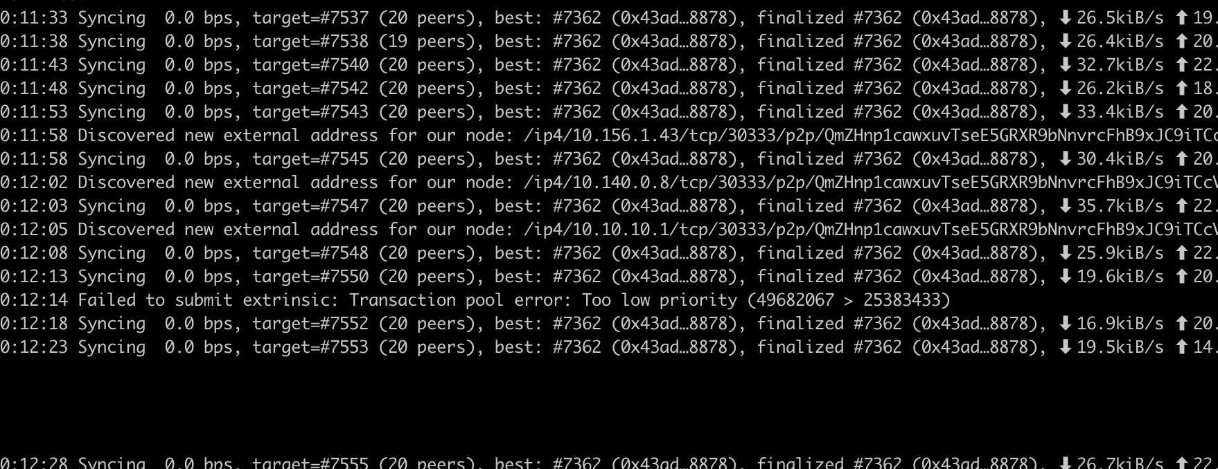 Failed to submit extrinsic: Transaction pool error: Too low priority (49682067 > 25383433 ...